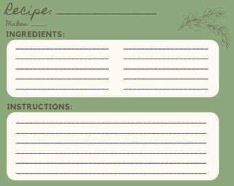 Recipe Card Green Bean Casserole Printable Download - Etsy