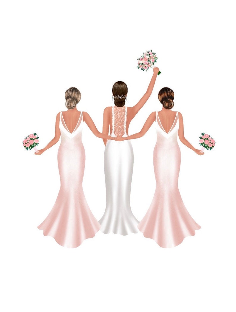 Bride and Bridesmaids Illustration Portrait. - Etsy