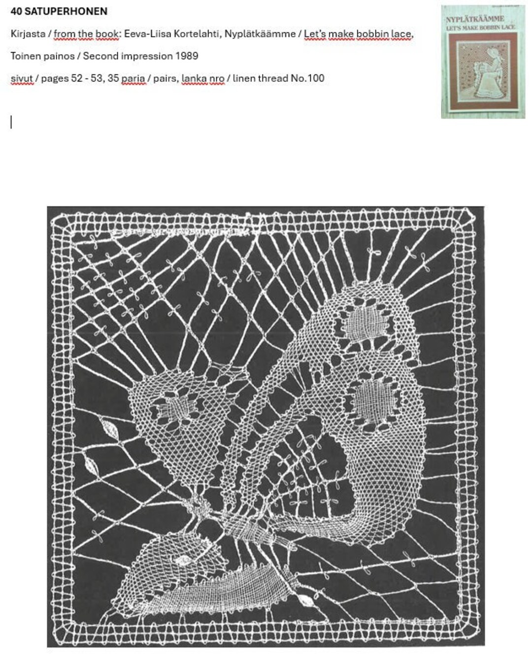 Bobbin Lace Pricking, Butterfly 40 - Etsy