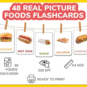 48 Real Food Picture Flashcards: Montessori Preschool Learning (digital ...
