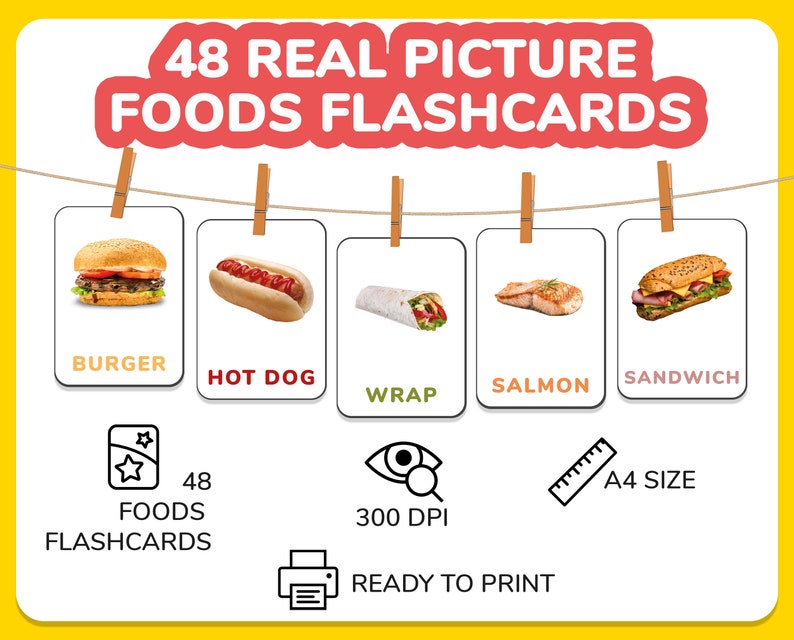 48 Real Food Picture Flashcards: Montessori Preschool Learning (digital ...