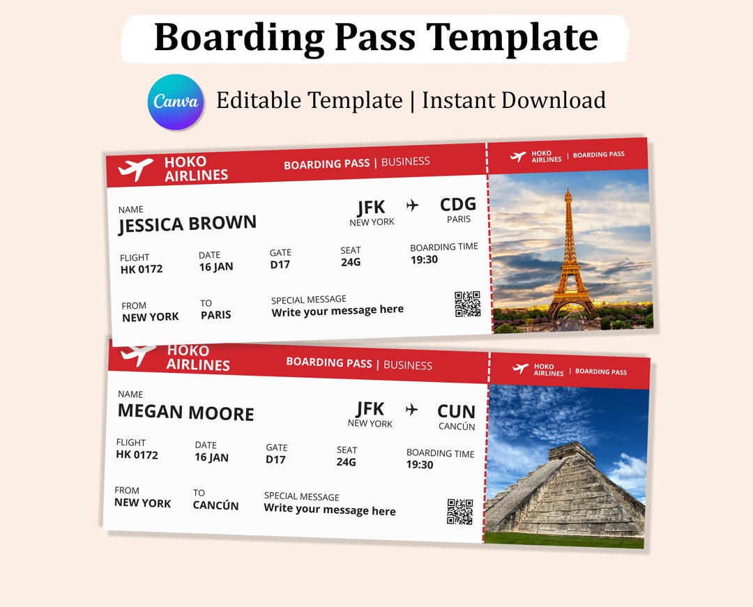Customizable Boarding Pass Template: Photo Keepsake (canva Editable ...