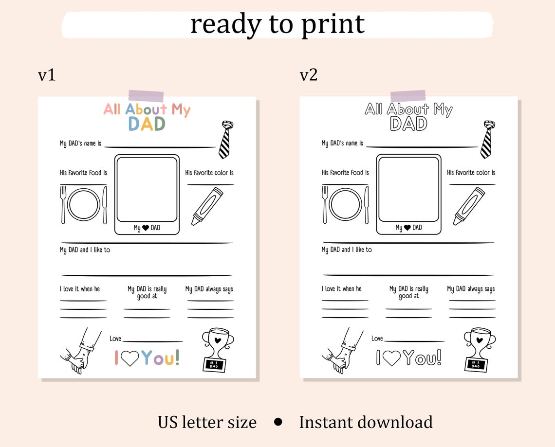 All About My Dad Questionnaire Printable, Fathers Day Coloring Card ...