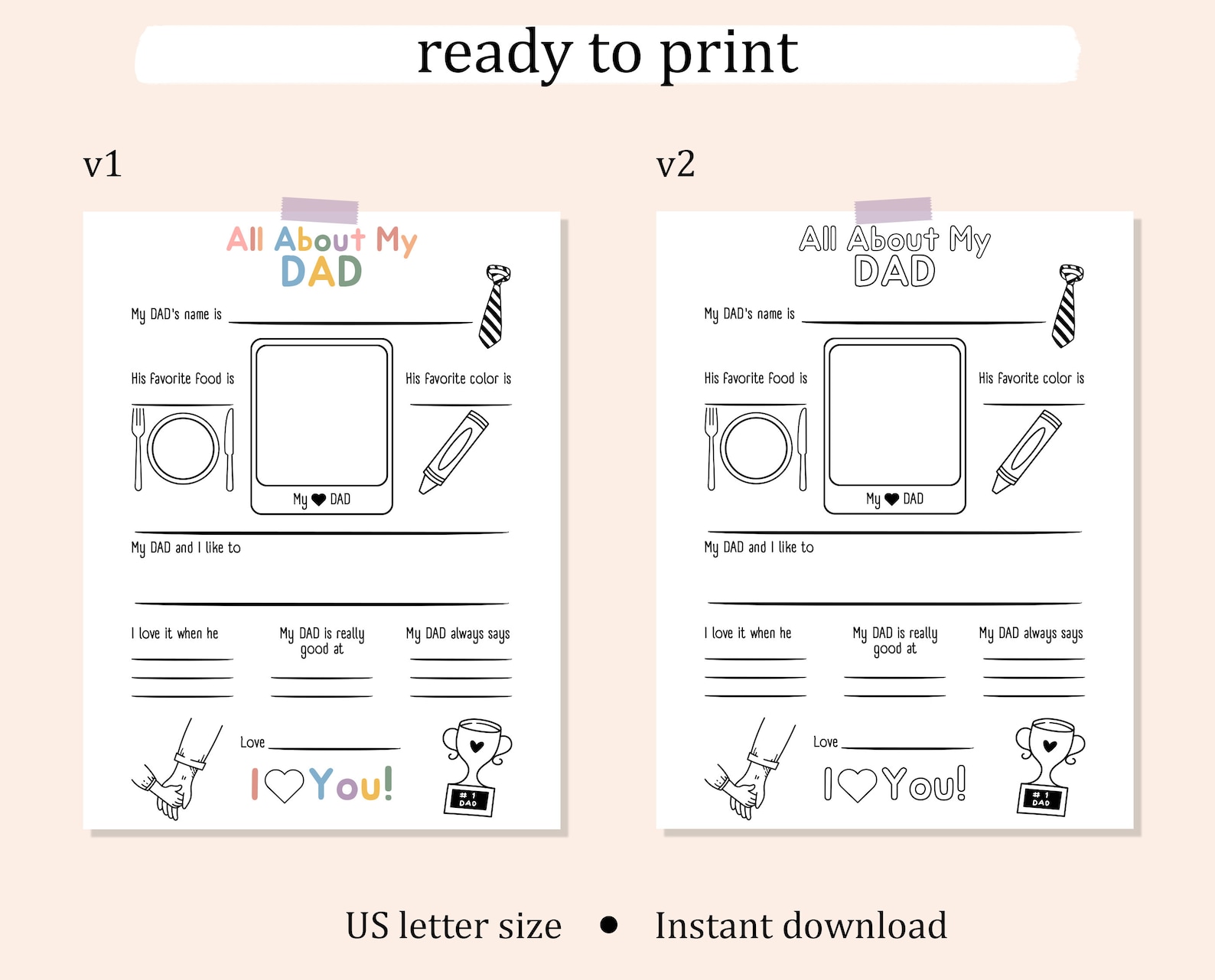 All About My Dad Questionnaire Printable, Fathers Day Coloring Card ...