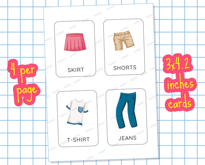 CLOTHES and ACCESSORIES Flashcards | 32 Montessori Cards | Flash Cards ...