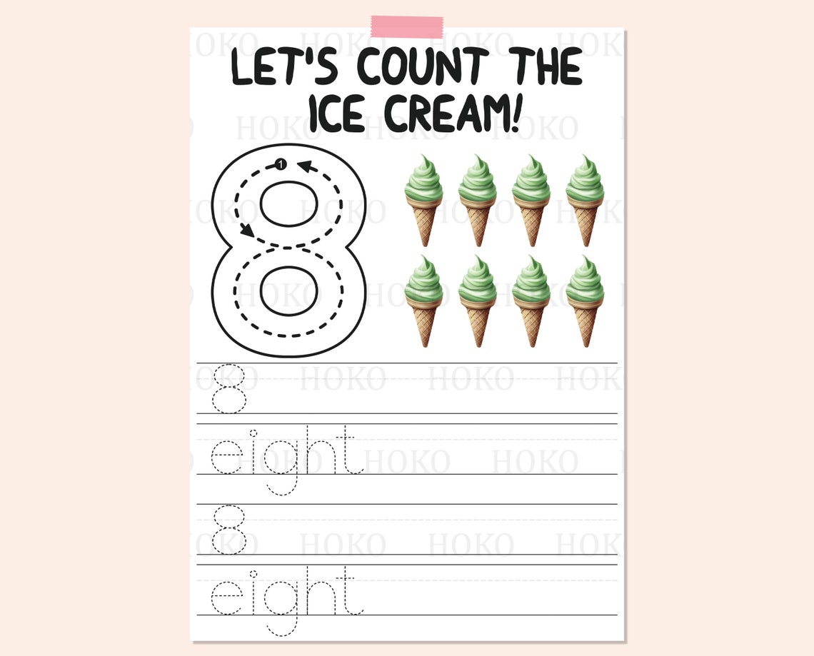 Preschool & Kindergarten NUMBER TRACING WORKSHEETS, 0-10 Count the Ice ...