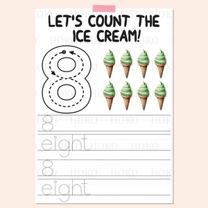 Preschool & Kindergarten NUMBER TRACING WORKSHEETS, 0-10 Count the Ice ...