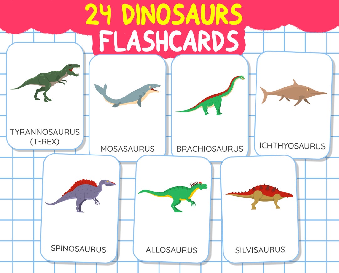 24 Dinosaur Flashcards | Montessori Flashcards for Toddler | Printable ...