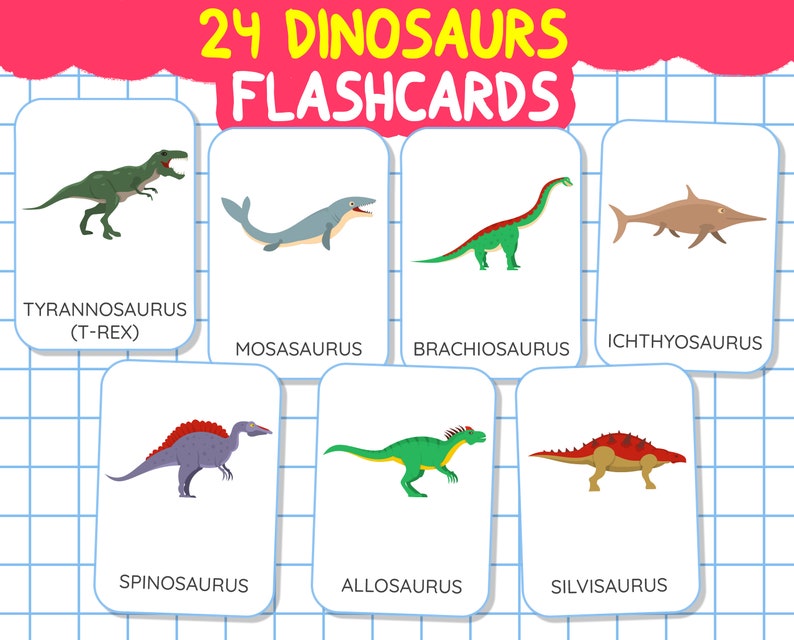 24 Dinosaur Flashcards | Montessori Flashcards for Toddler | Printable ...