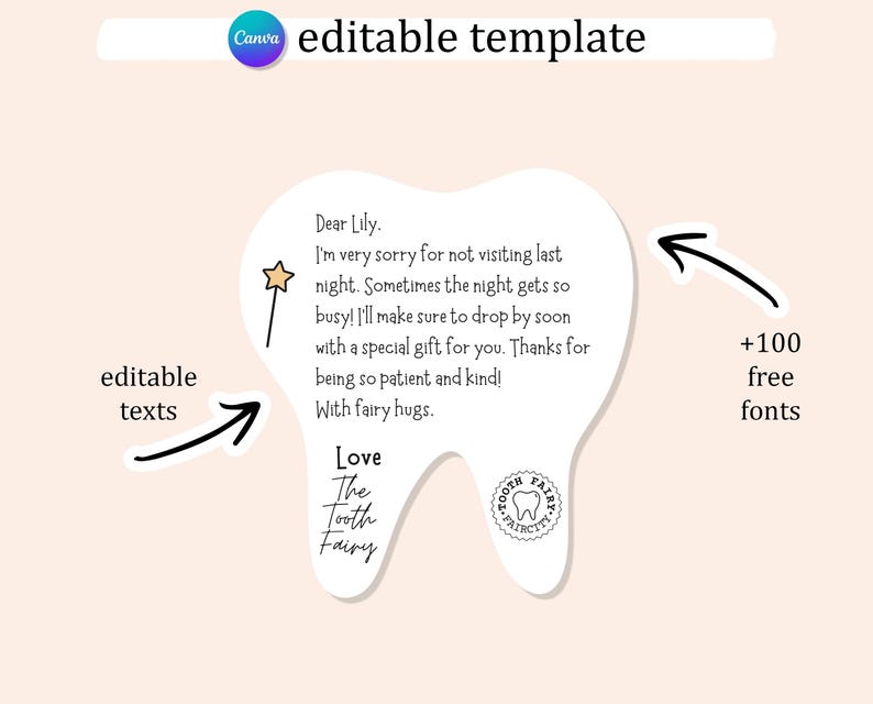 Editable Tooth Fairy Apology Letter: Printable Canva Card (digital ...