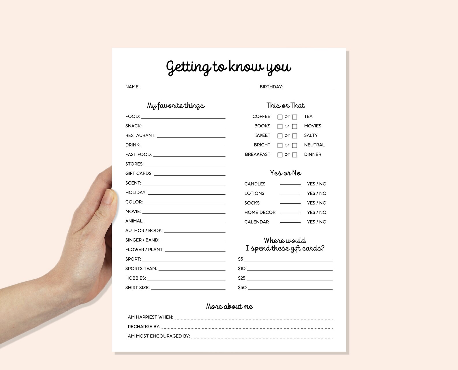 Getting to Know You Survey: Editable Printable Worksheet (US Letter, A4 ...