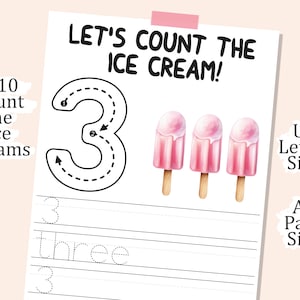 Preschool & Kindergarten NUMBER TRACING WORKSHEETS, 0-10 Count the Ice ...