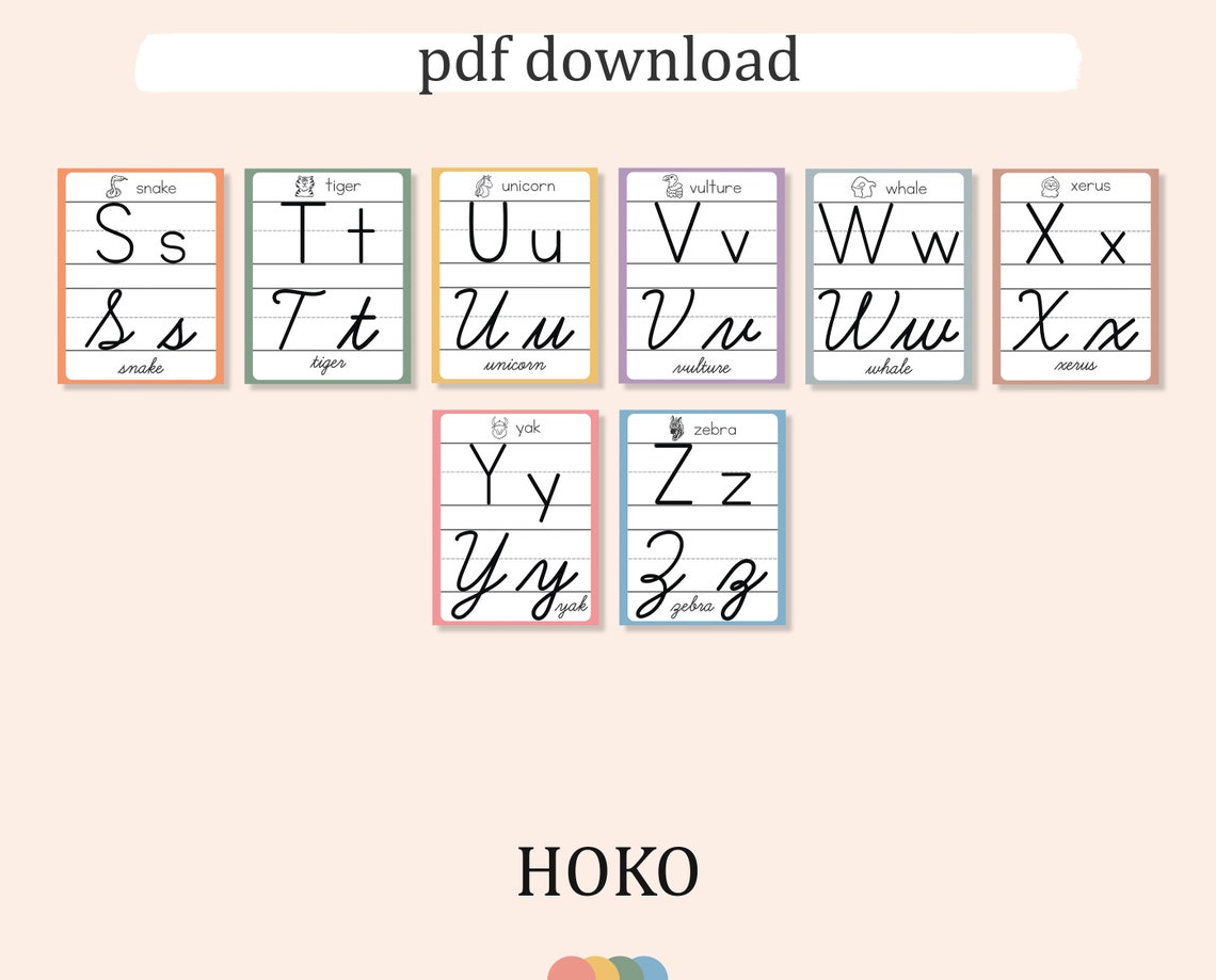 CURSIVE Handwriting ALPHABET POSTERS, Printable Classroom Decor ...