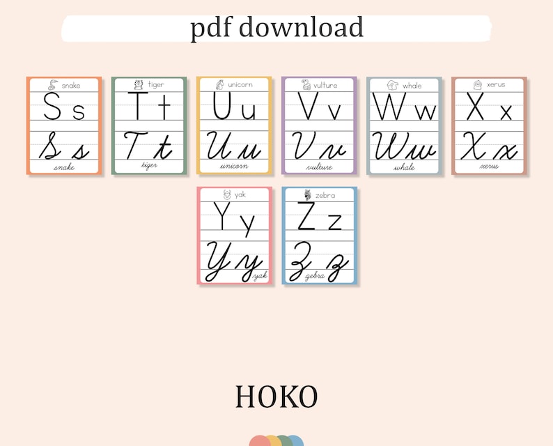 CURSIVE Handwriting ALPHABET POSTERS, Printable Classroom Decor ...