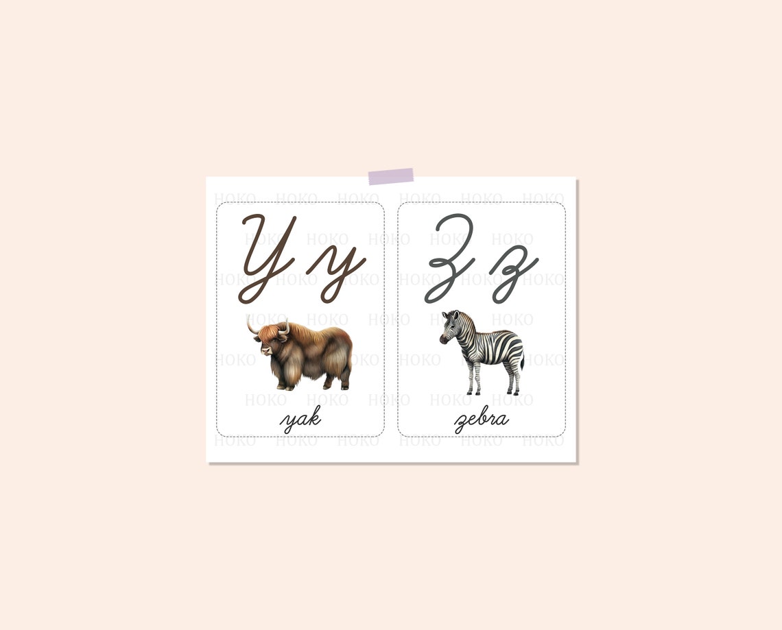 Watercolor Animal Cursive Alphabet Flashcards (PDF Printable) - Etsy