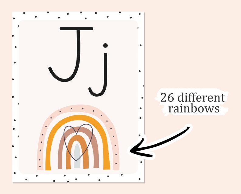 Boho Rainbow Alphabet Posters: Cursive & Print Fonts (PDF Download) - Etsy