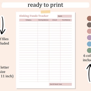 Editable Sinking Funds Tracker Printable Template, Monthly Sinking Fund ...