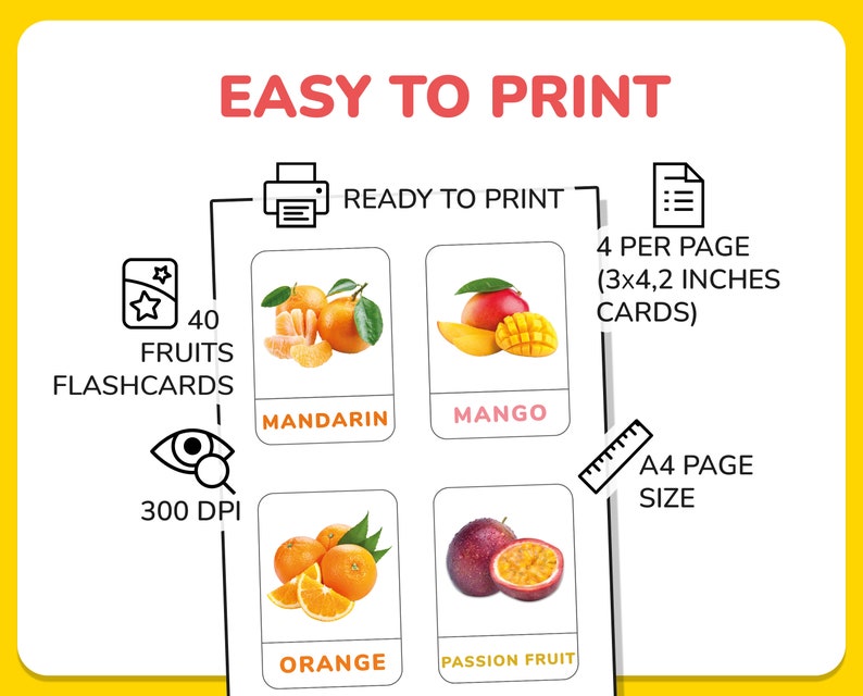Tarjetas didácticas de frutas para niños: 40 tarjetas Montessori con ...