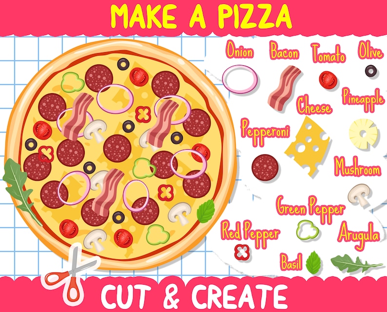 BUILD A PIZZA, Make a Pizza, Printable Pizza Craft, Pretend Play, Cut ...