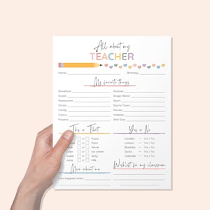 Editable Teacher Survey: All About My Teacher Printable (digital ...