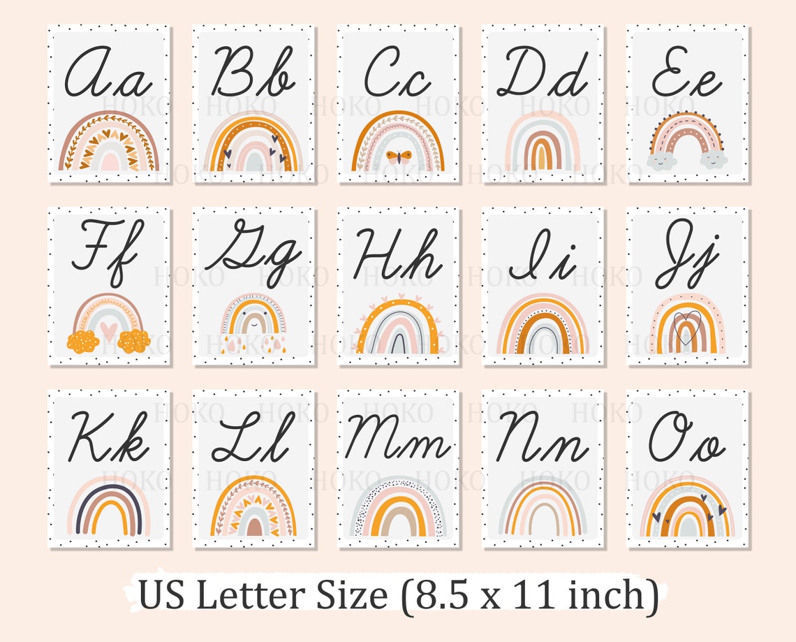 Boho Rainbow Cursive Alphabet Poster: Classroom Decor (digital Download ...