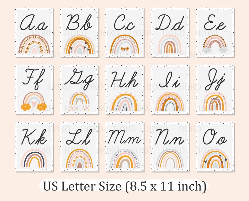 Boho Rainbow Cursive Alphabet Poster: Classroom Decor (digital Download ...