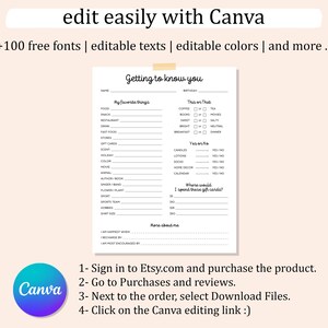 Getting to Know You Survey: Editable Printable Worksheet (US Letter, A4 ...