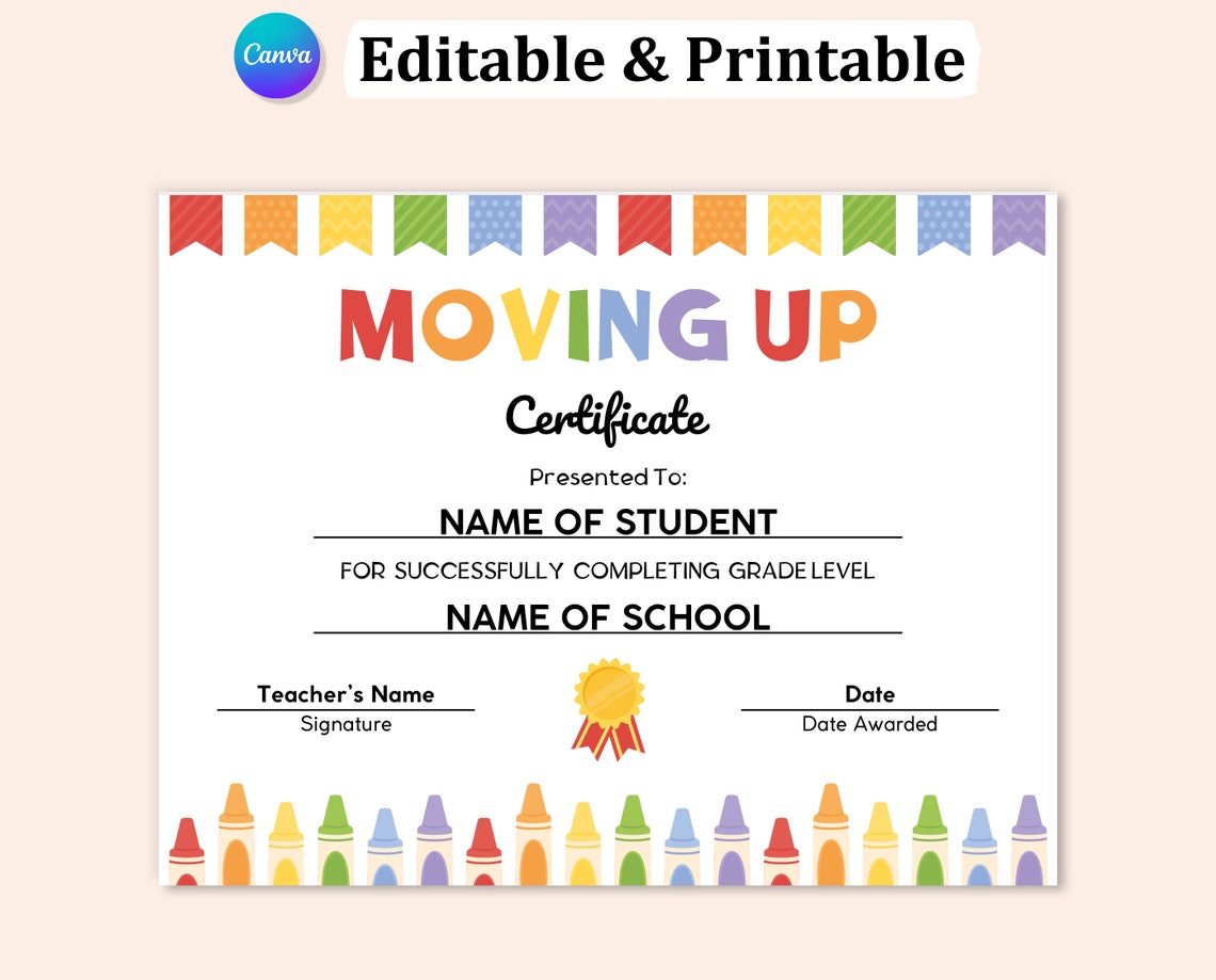 Editable Preschool Moving up Certificate Template (PDF Download) - Etsy