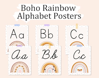 Boho Rainbow Alphabet Posters, Print Alphabet, Cursive Alphabet ...