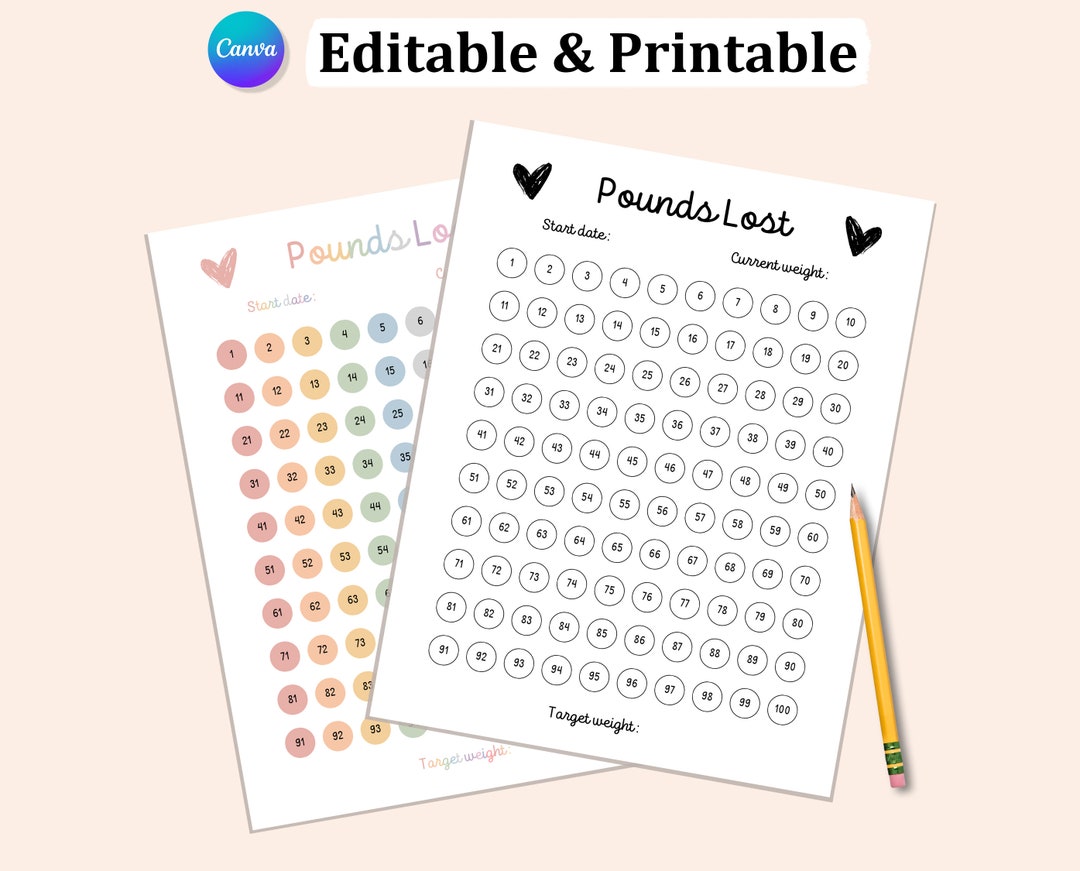 100 Lbs Weight Loss Tracker: Printable Calendar Journal (editable Canva ...