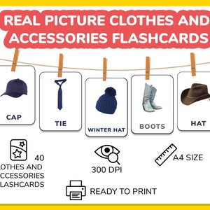 40 Real Picture Clothes and Accessories Flashcards, Editable Montessori ...