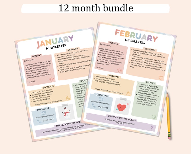 Editable Teacher Newsletter Template Bundle, PTA Templates, Monthly ...