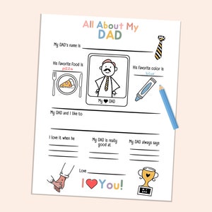 All About My Dad Questionnaire Printable, Fathers Day Coloring Card ...