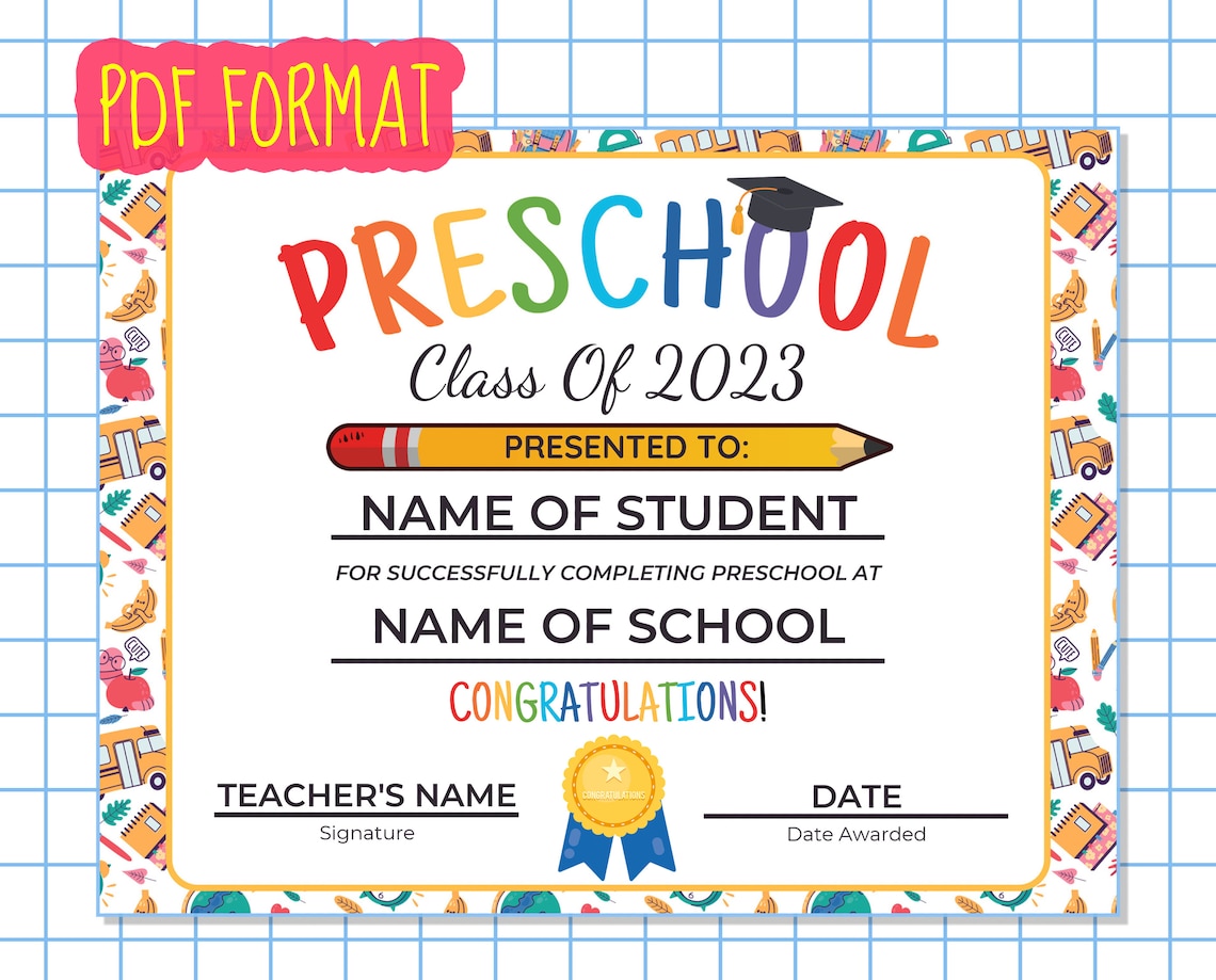 Editable PRESCHOOL GRADUATION Certificate, Preschool Diploma, Last Day ...