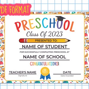 Editable PRESCHOOL GRADUATION Certificate, Preschool Diploma, Last Day ...