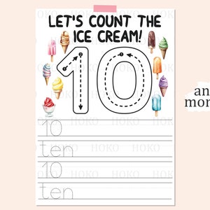 Preschool & Kindergarten NUMBER TRACING WORKSHEETS, 0-10 Count the Ice ...