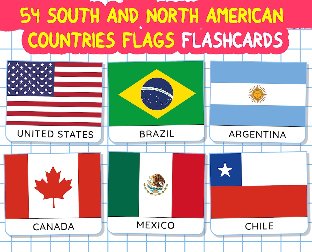 American Countries Flags Flashcards: Montessori Educational Cards ...