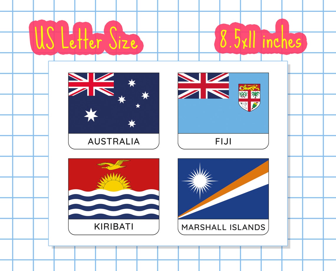 Oceania Countries Flags Flashcards: Montessori Nomenclature Cards ...