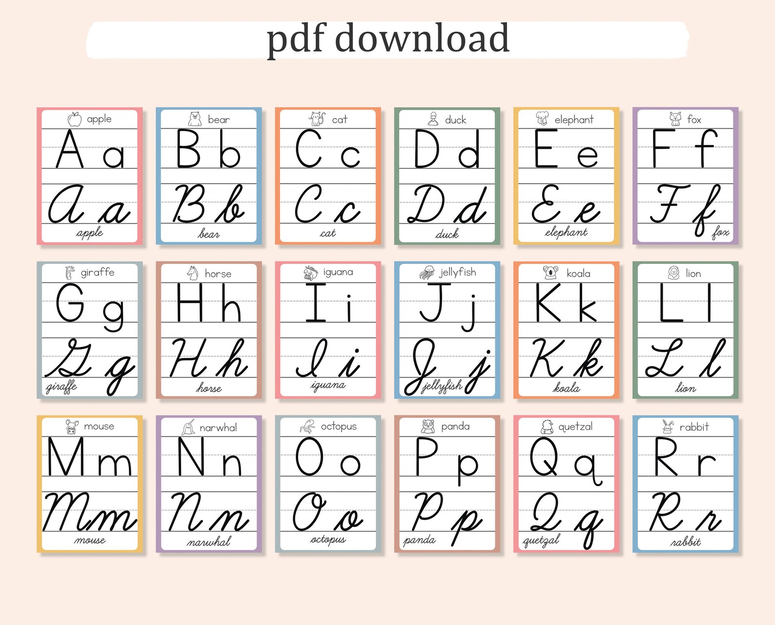 CURSIVE Handwriting ALPHABET POSTERS, Printable Classroom Decor ...