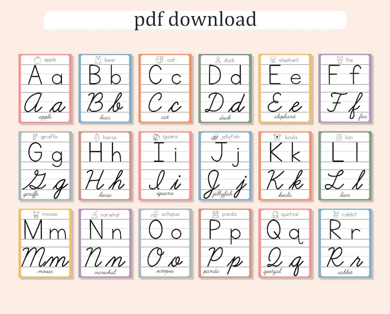 CURSIVE Handwriting ALPHABET POSTERS, Printable Classroom Decor ...