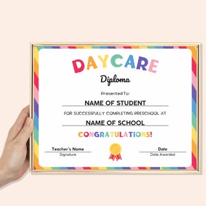 Editable Daycare Graduation Diploma Template (canva) - Etsy