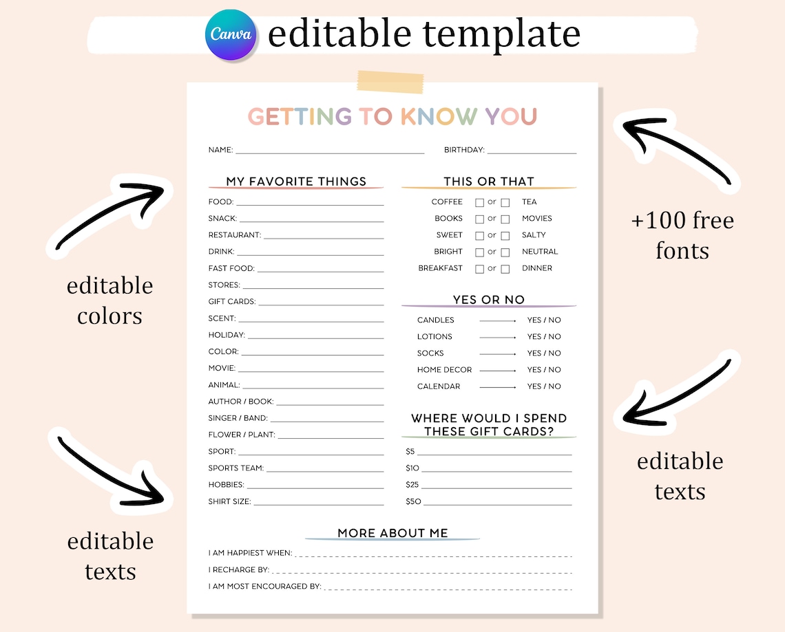 Editable Get to Know You Printable: Employee Survey (PDF) - Etsy