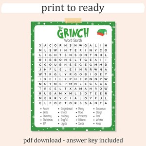 Grinch Christmas Word Search: Fun Holiday Activity (PDF) - Etsy