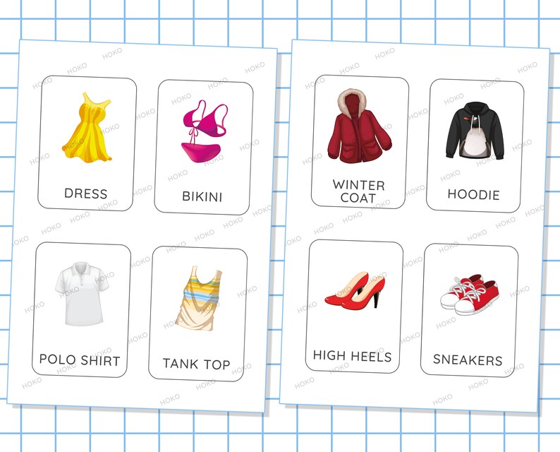 CLOTHES and ACCESSORIES Flashcards | 32 Montessori Cards | Flash Cards ...