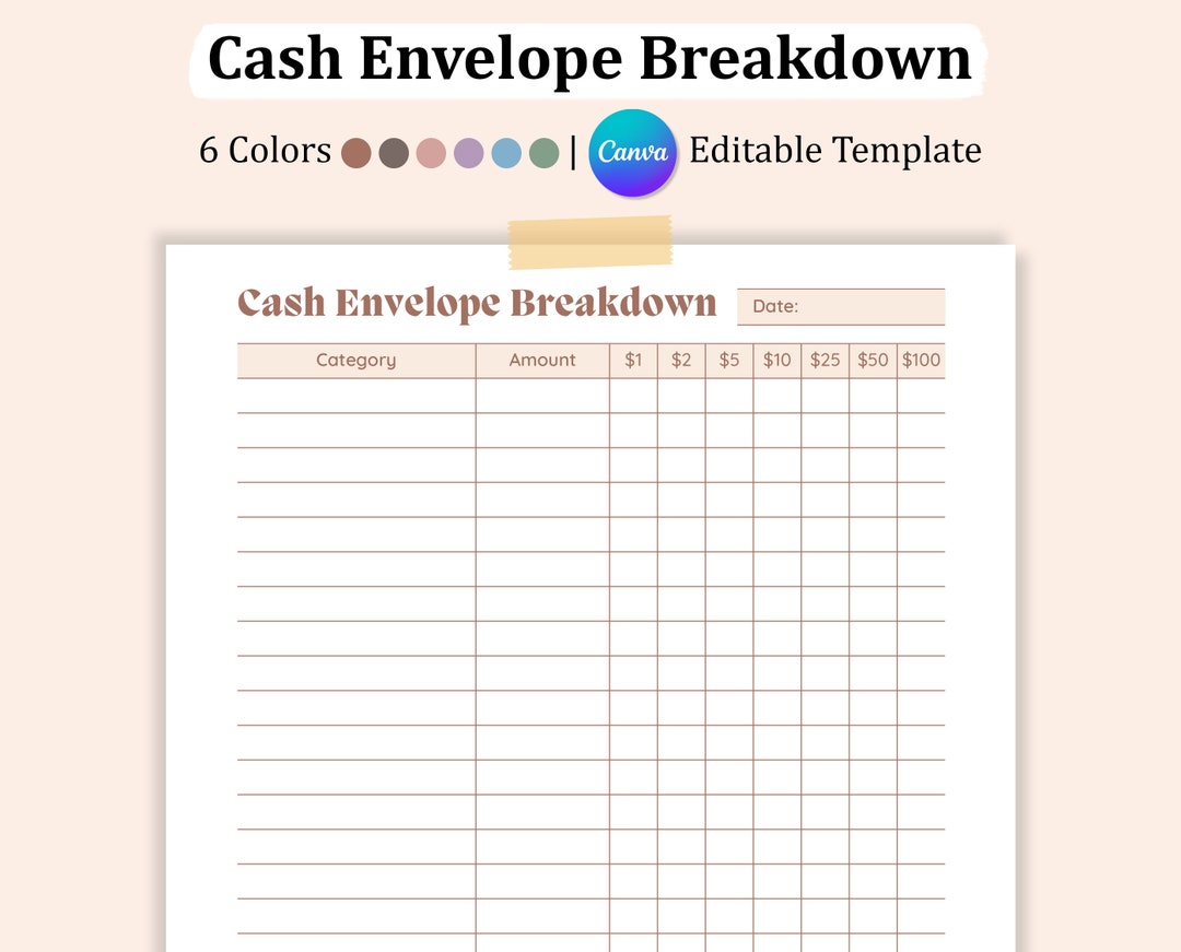 Editable CASH ENVELOPE BREAKDOWN Sheet, Sinking Fund Breakdown, Savings ...