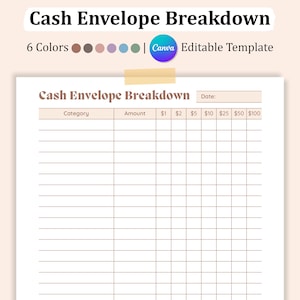 Editable CASH ENVELOPE BREAKDOWN Sheet, Sinking Fund Breakdown, Savings ...