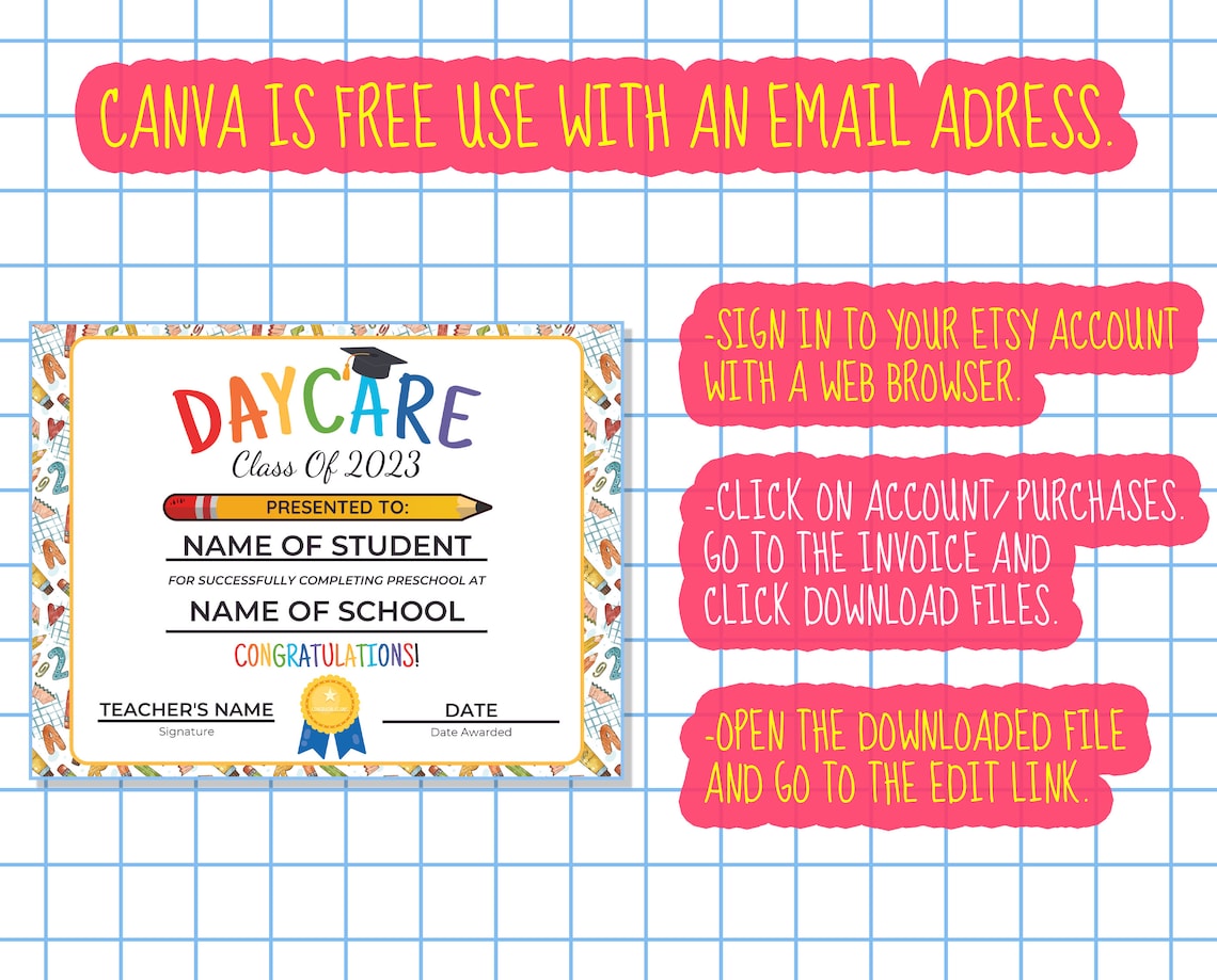 Editable Daycare Graduation Certificate Template (digital Download) - Etsy