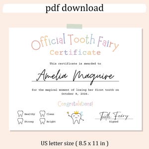Editable Tooth Fairy Certificate Template: First Lost Tooth (digital ...