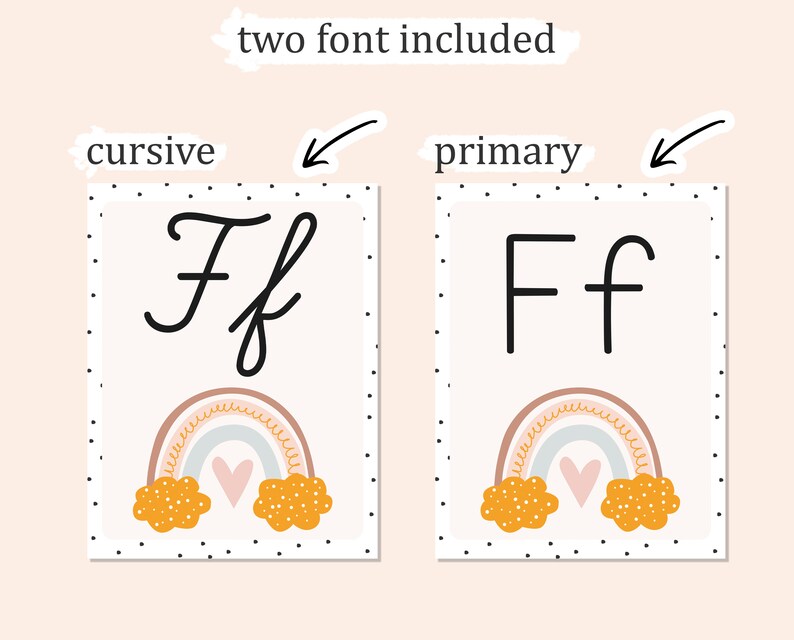 Boho Rainbow Alphabet Posters, Cursive Alphabet, Print Alphabet ...
