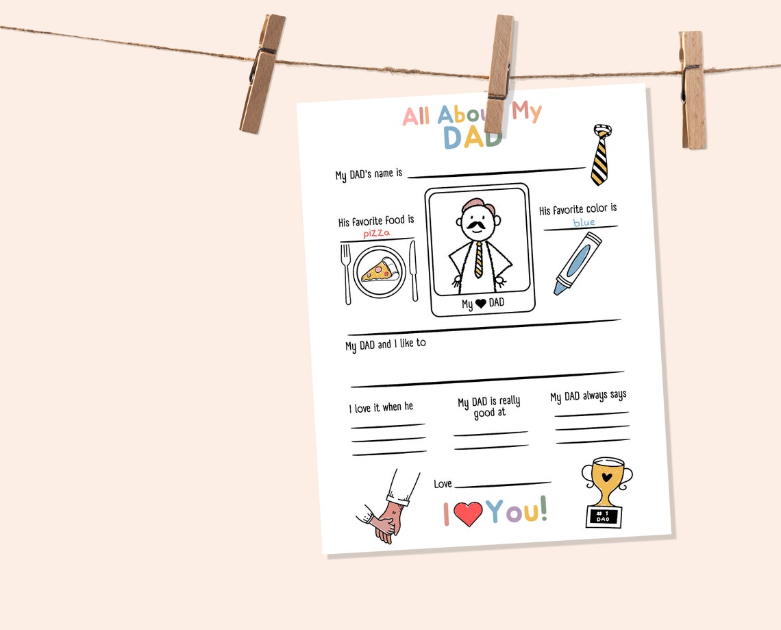 All About My Dad Questionnaire Printable, Fathers Day Coloring Card ...